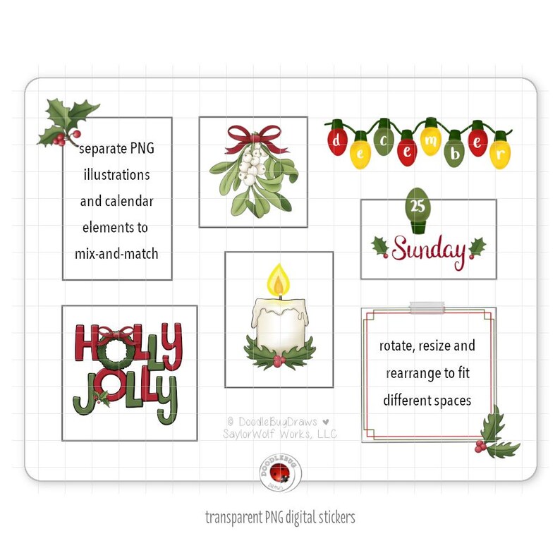 Christmas Decorations Digital Planner Stickers - December Calendar ...