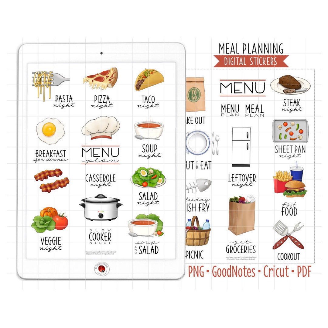 Meal Planning Digital Planner Stickers, Goodnotes Stickers, Pre-cropped ...
