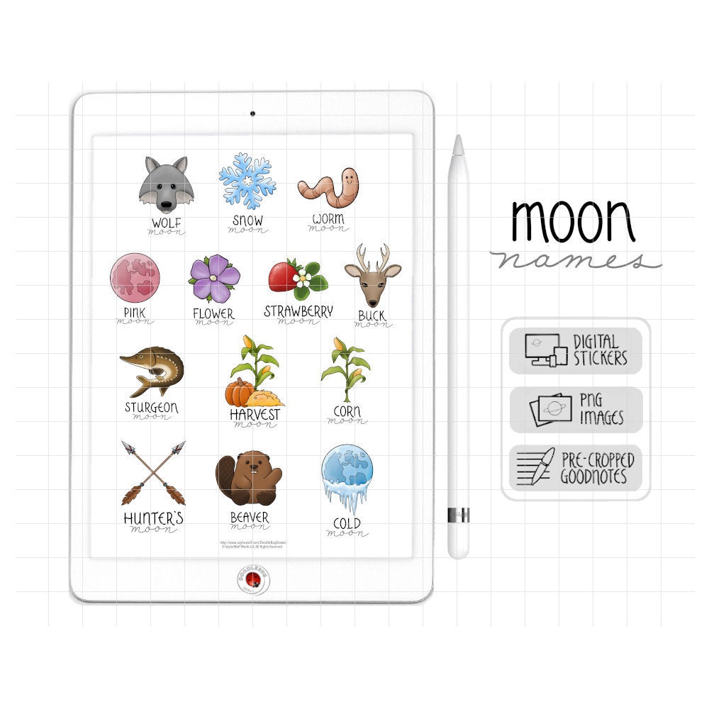 Full Moon Names Digital Planner Stickers Goodnotes Stickers | Etsy