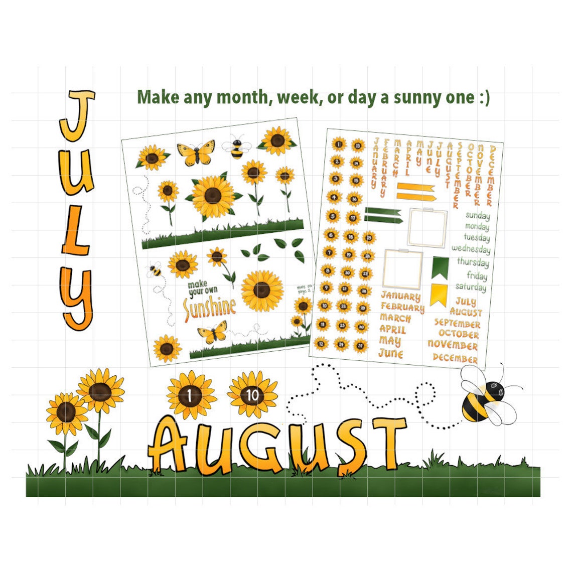 Sunflowers Digital Planner Stickers Monthly Kit : Digital - Etsy
