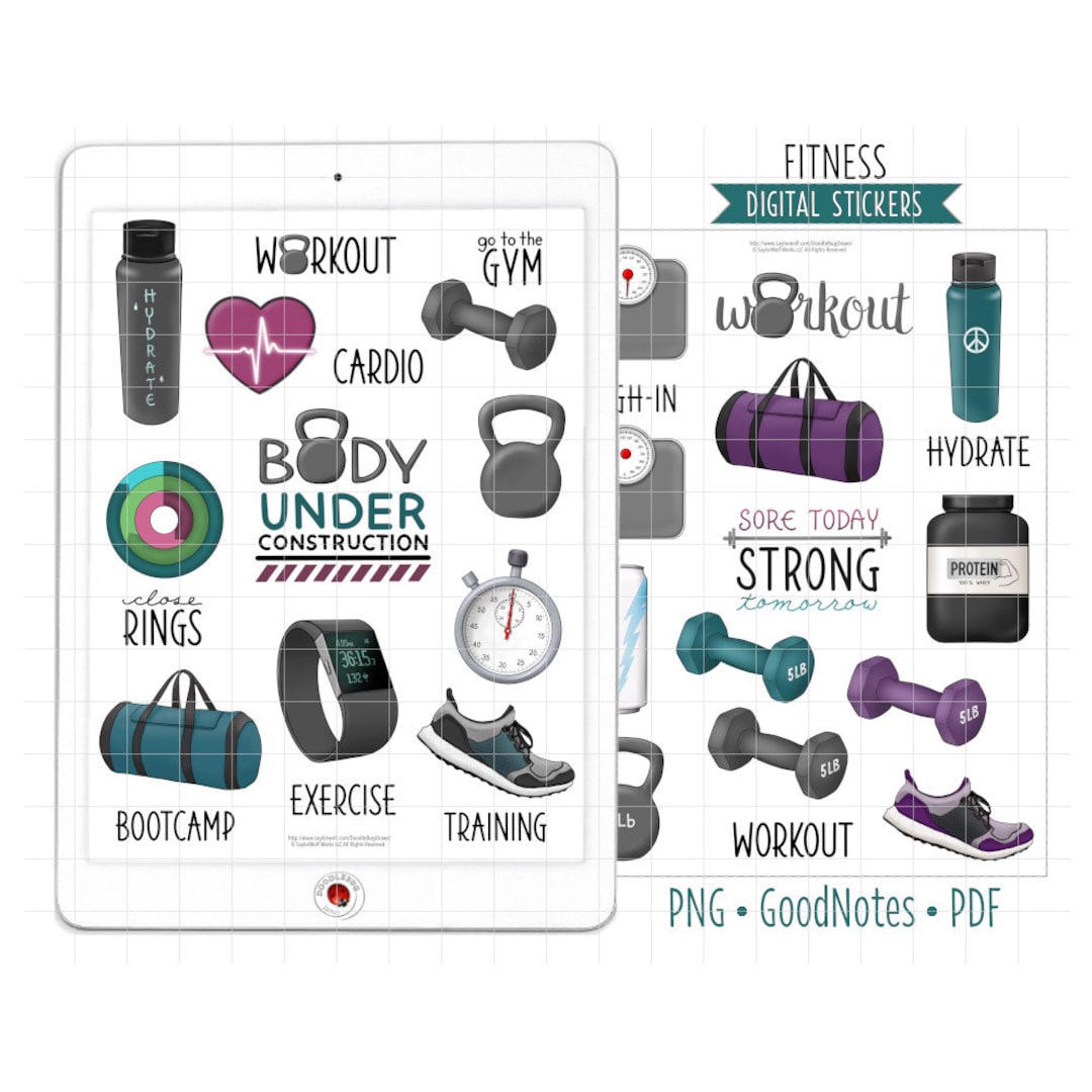 Fitness Digital Planner Stickers, Goodnotes Stickers, Pre-cropped PNG ...