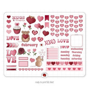 Valentine's Day Digital Planner Stickers, February Monthly Kit ...