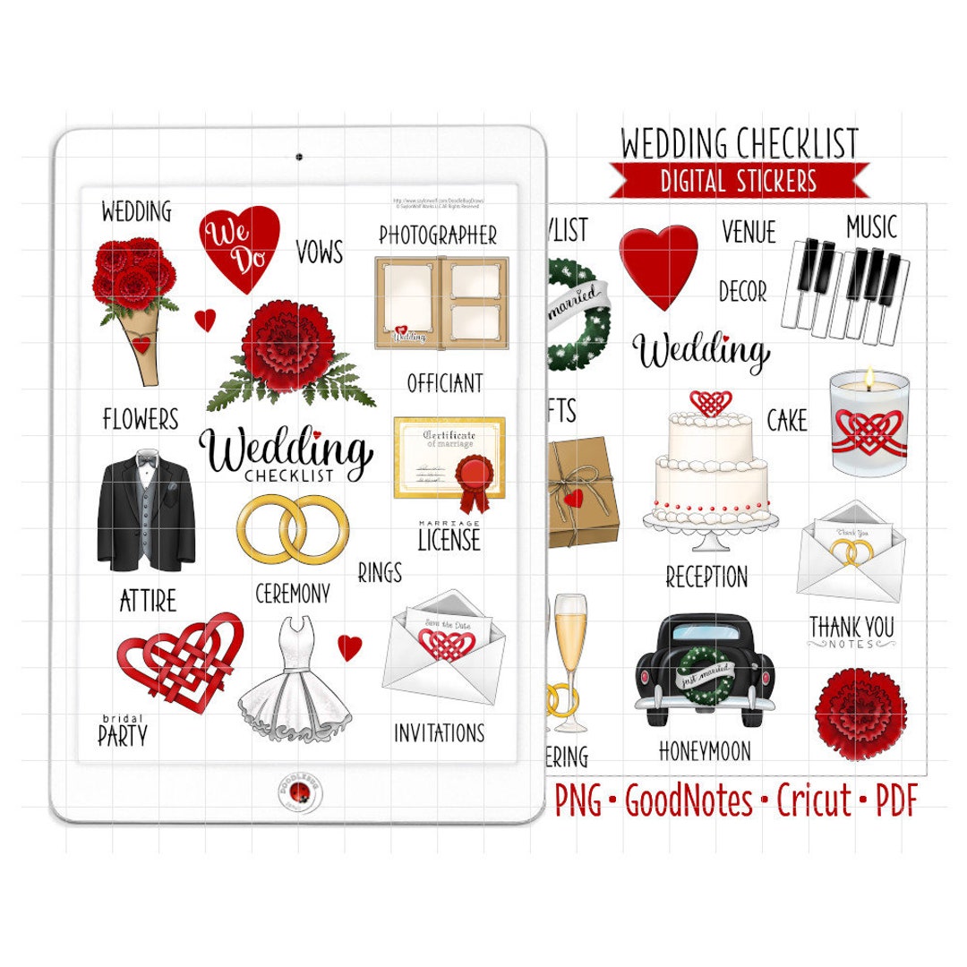 Wedding Checklist Digital Planner Stickers - Love & Marriage Icons ...