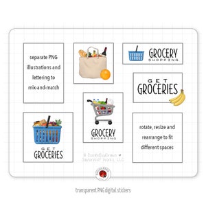 Grocery Shopping Digital Planner Stickers - Meal Planning, Food Icons ...