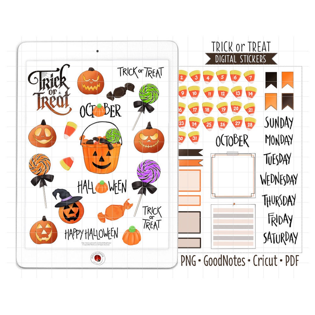 Halloween Digital Planner Stickers - Trick-or-treat October Calendar ...