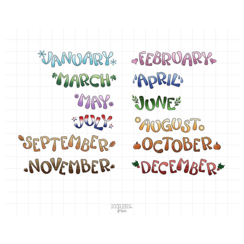 Calendar Month Name Digital Planner Stickers Clipart | Etsy