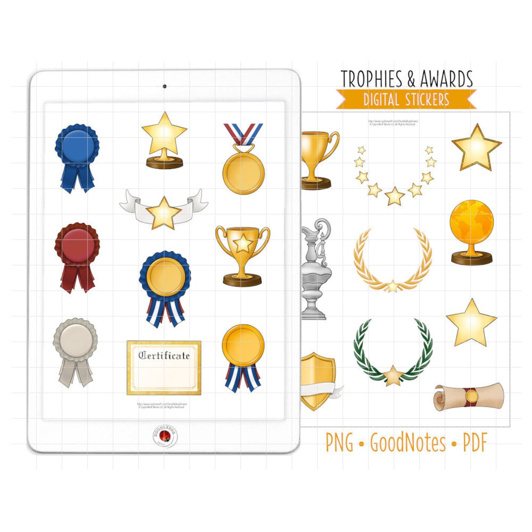Trophies, Awards and Ribbons Digital Planner Stickers, Goodnotes ...