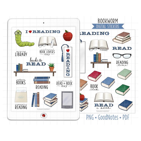Bookworm Printable Stickers - Etsy