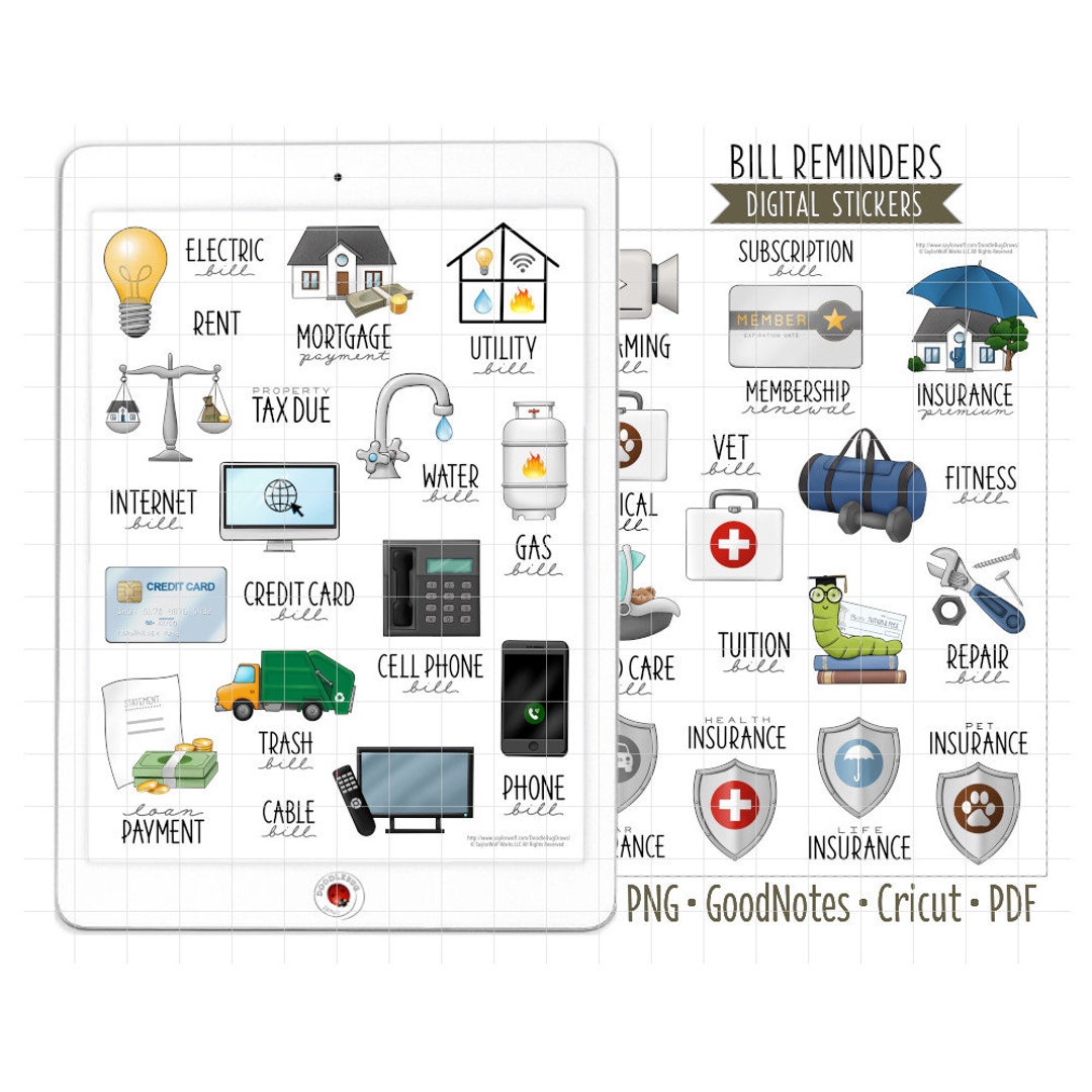 Bill Reminders Digital Planner Stickers - Payment Scheduling Calendar ...