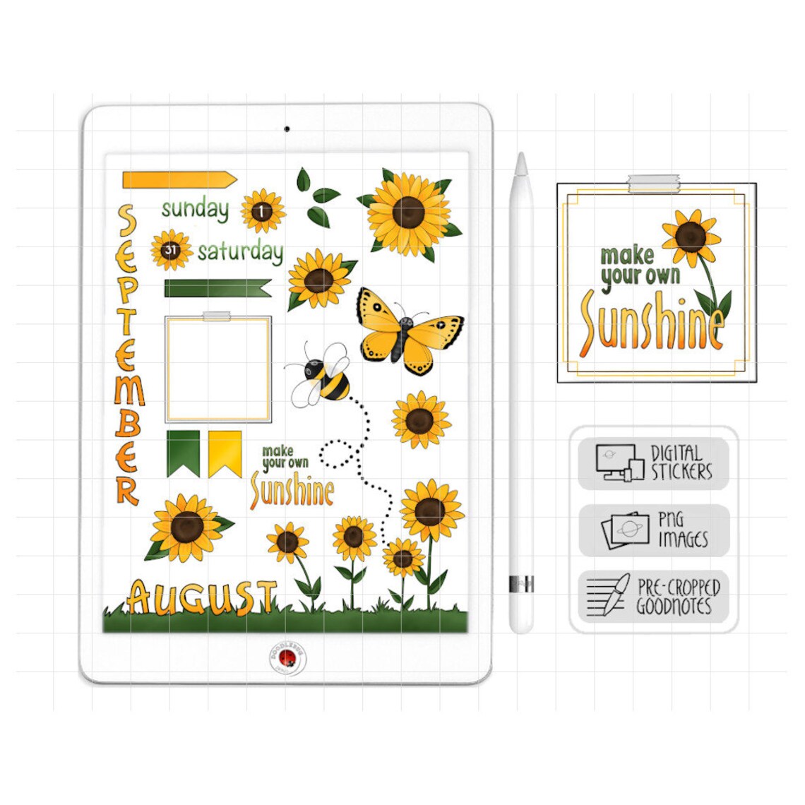 Sunflowers Digital Planner Stickers Monthly Kit : Digital | Etsy