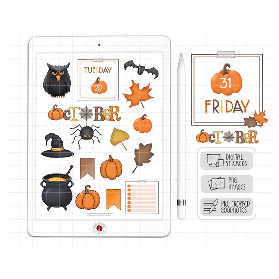 Fall Goodnotes Stickers Pumpkin Planner Digital Sticker Halloween ...