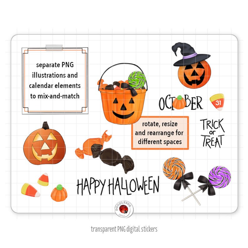 Halloween Digital Planner Stickers - Trick-or-treat October Calendar ...