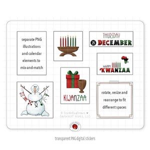 Kwanzaa Digital Planner Stickers - December Snowman Calendar Theme (PNG ...