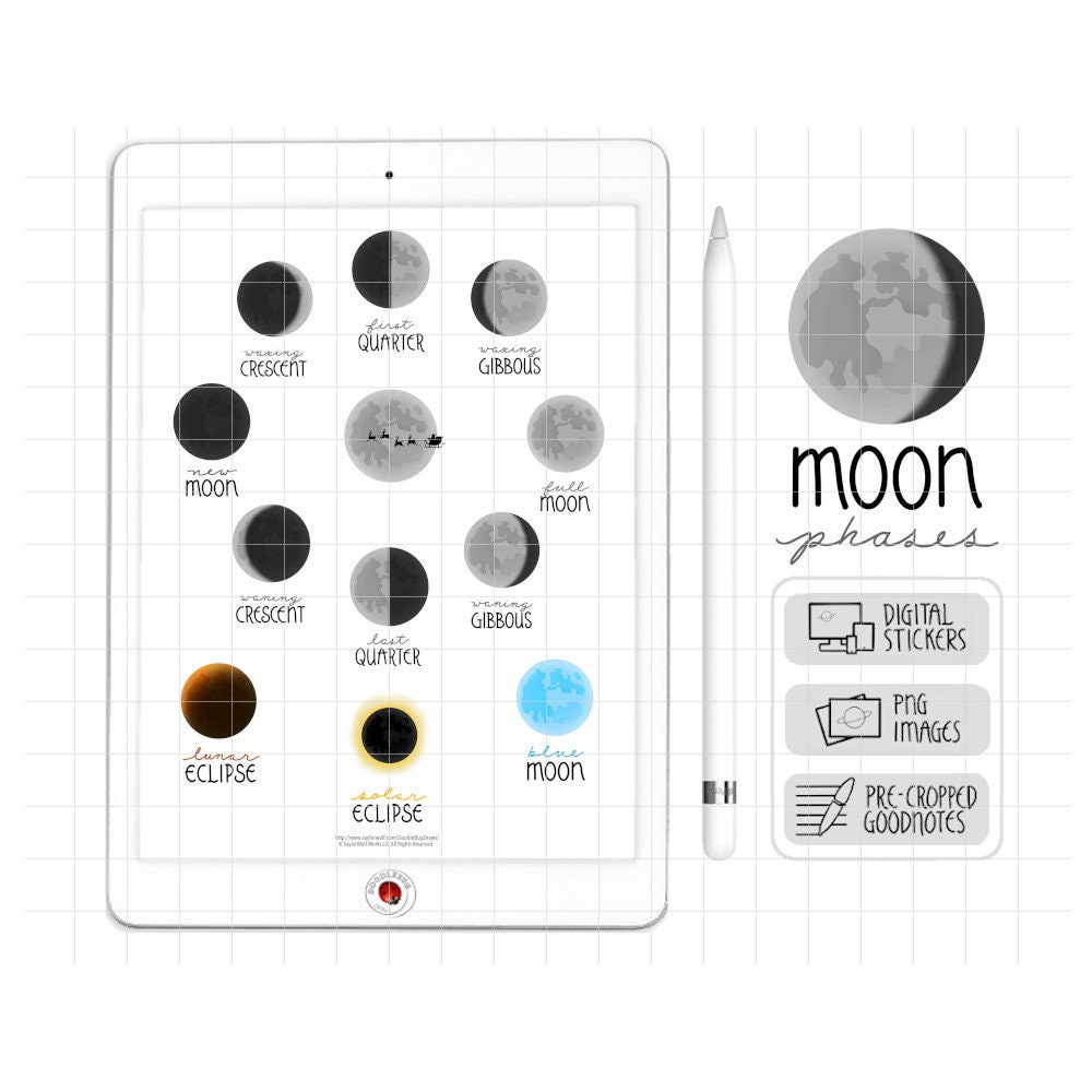 Moon Phases Digital Planner Stickers Goodnotes Stickers - Etsy