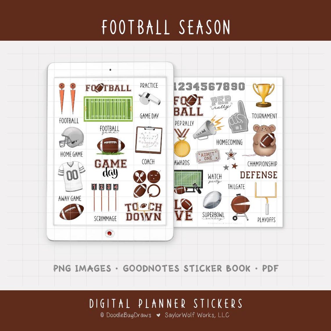 Football Digital Planner Stickers - Game Day, Practice Schedule, Sports ...