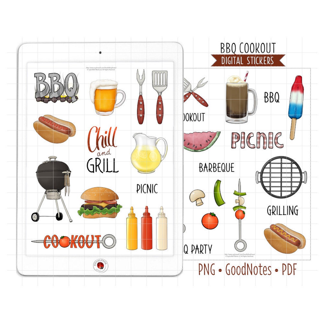 Cookout Digital Planner Stickers, Goodnotes Stickers, Pre-cropped PNG ...