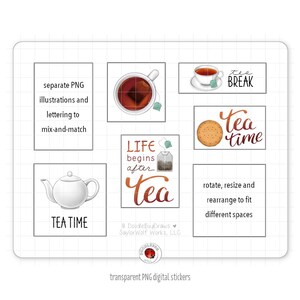 Tea Digital Planner Stickers, Goodnotes Stickers, Pre-cropped PNG ...