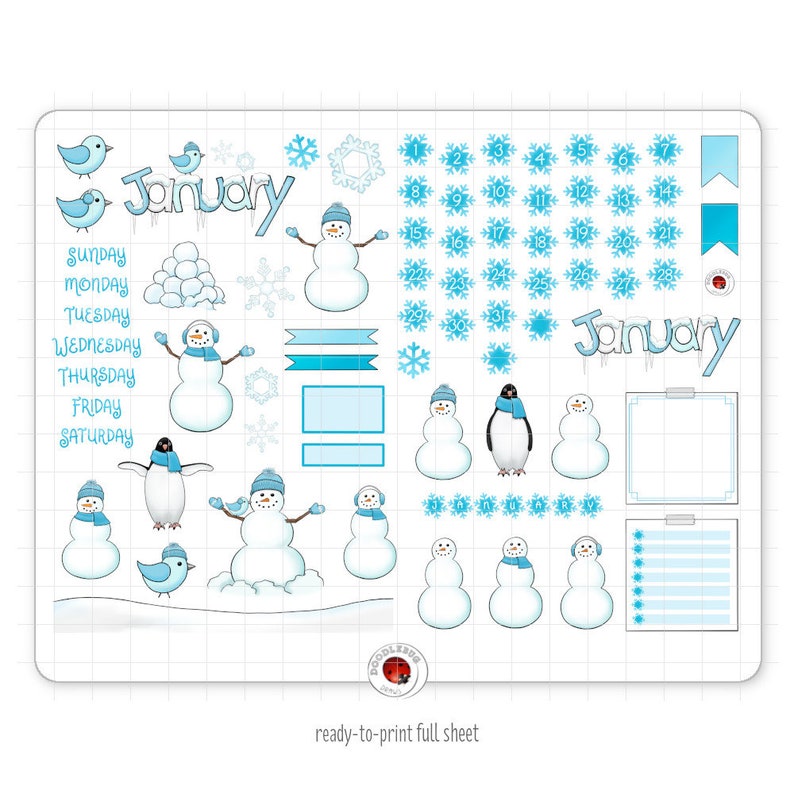 January Digital Planner Stickers - Winter Snowman Calendar Theme (PNG ...