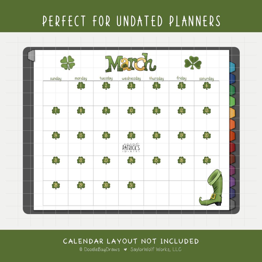 St. Patrick's Day - March Monthly Digital Planner Sticker Kit - Holiday ...