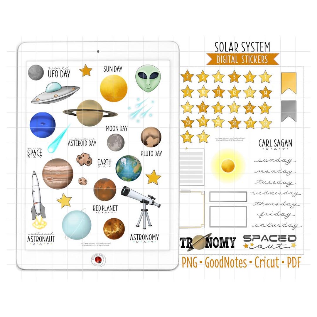 Solar System Digital Planner Stickers - Astronomy Calendar Theme ...