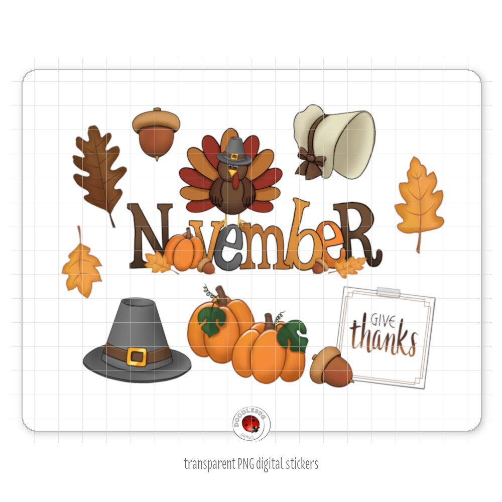 November Digital Planner Stickers - Thanksgiving Calendar Theme ...