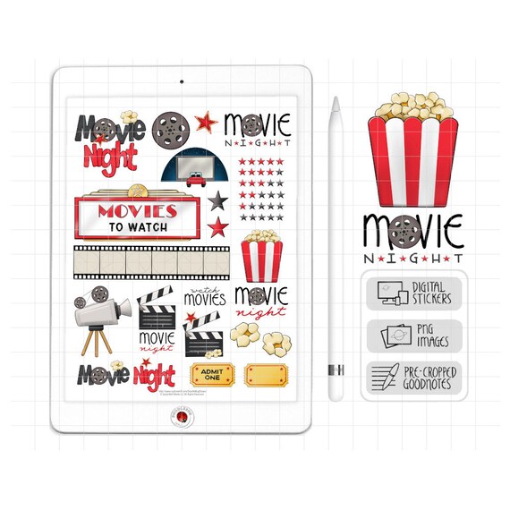 Movie Night Digital Planner Stickers Goodnotes Stickers | Etsy