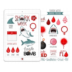 Shark Week Digital Planner Stickers, Goodnotes Stickers, Pre-cropped ...