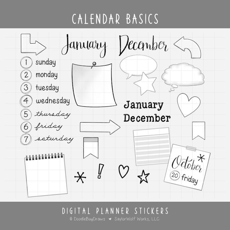 Calendar Basics Monthly Digital Planner Sticker Kit - Minimalist Theme ...