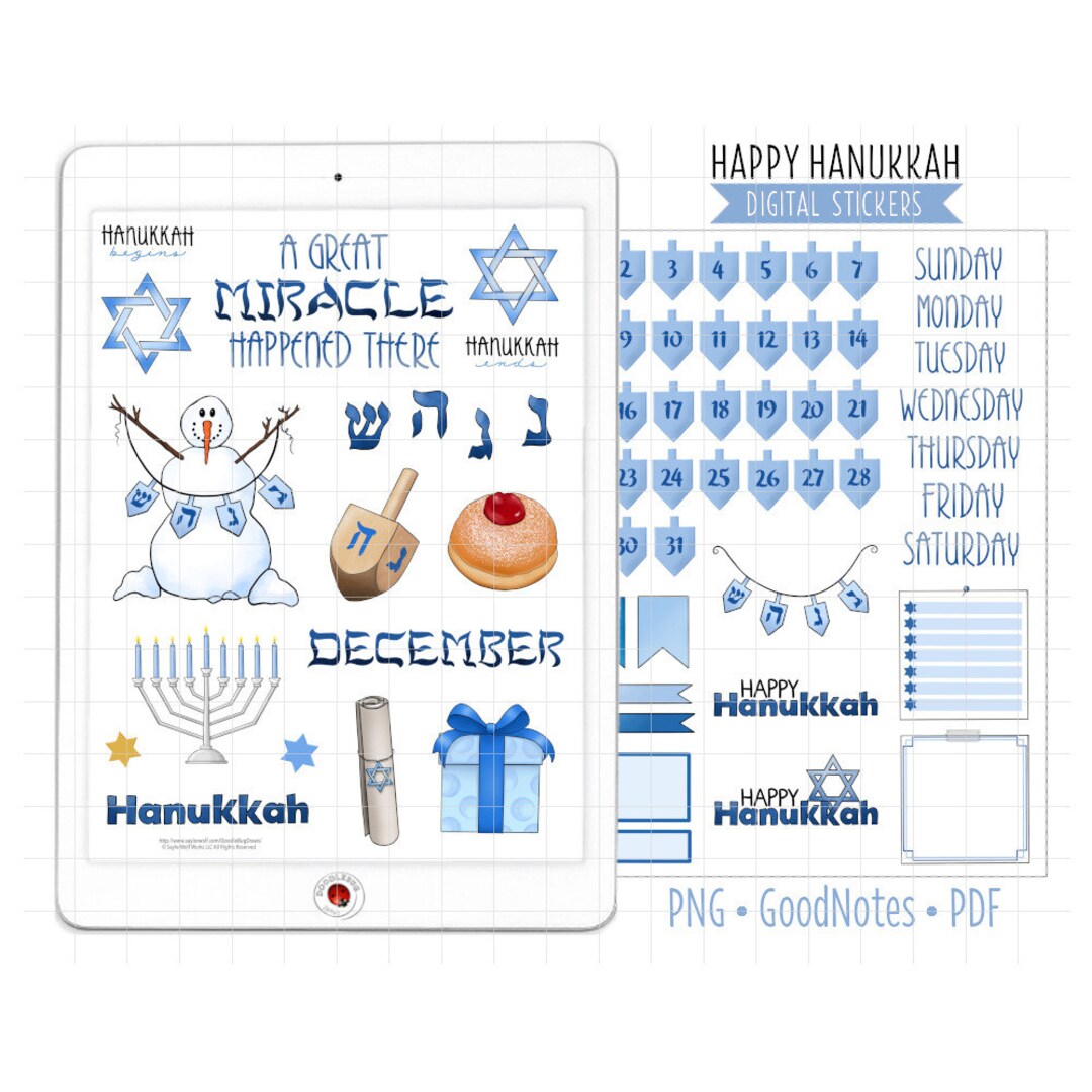 Hanukkah Digital Planner Stickers, December Monthly Kit, Goodnotes ...
