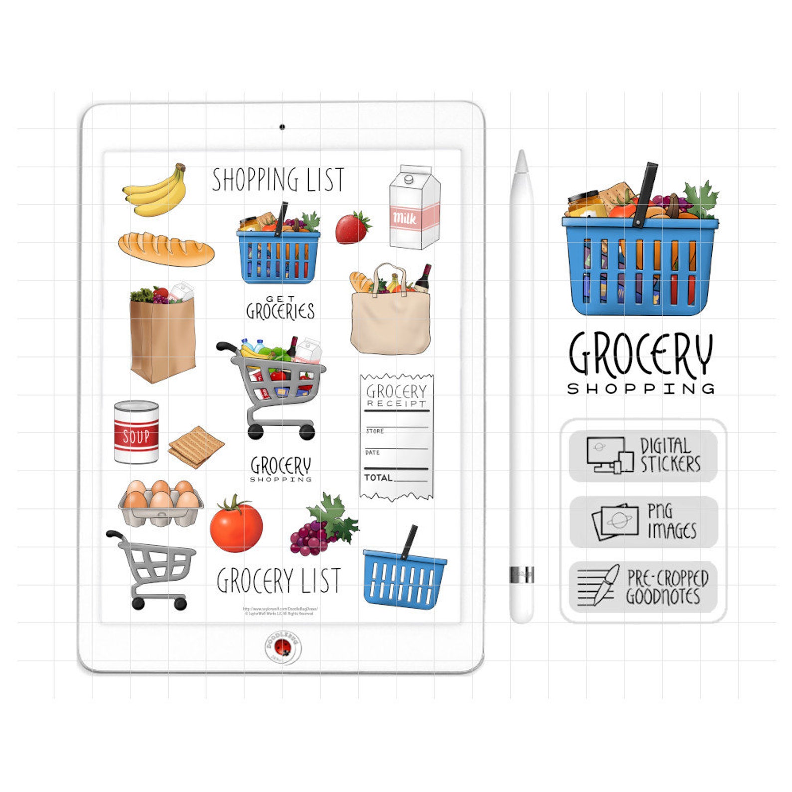Grocery Shopping Digital Planner Stickers Goodnotes Stickers - Etsy