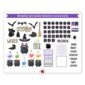 Halloween Witch Digital Planner Stickers, October Monthly Kit ...