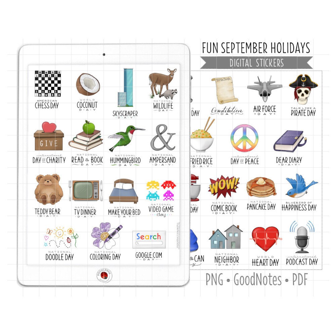 September Wacky Holidays Digital Planner Stickers, Fun National Day ...