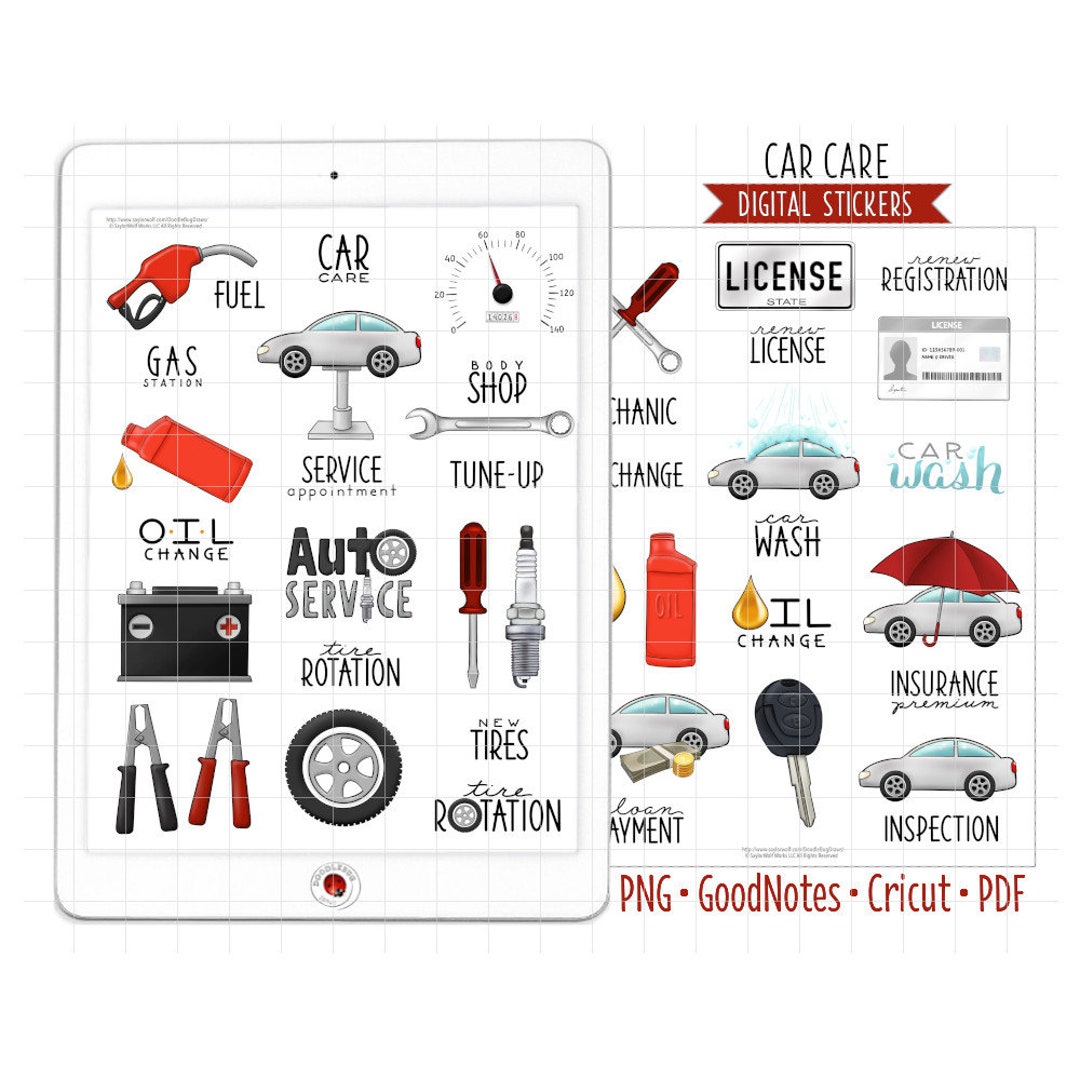 Car Care Digital Planner Stickers - Vehicle Service Calendar Icons ...