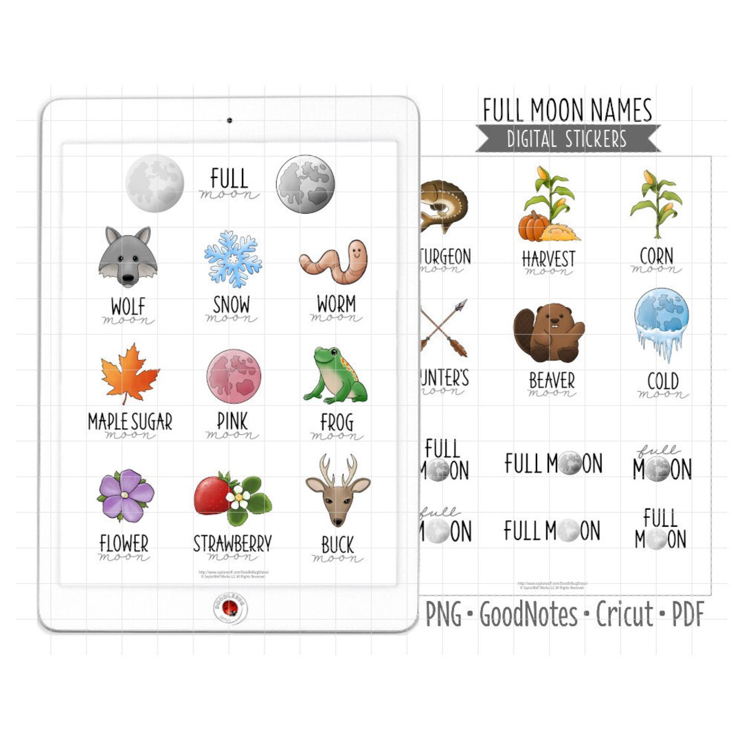 Full Moon Names Digital Planner Stickers, Goodnotes Stickers, Pre ...