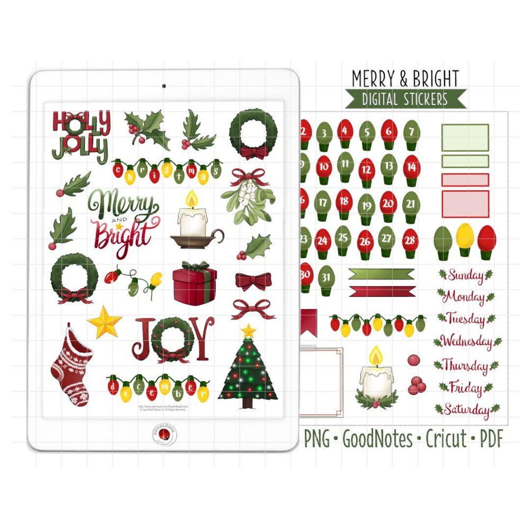 Christmas Decorations Digital Planner Stickers - December Calendar ...