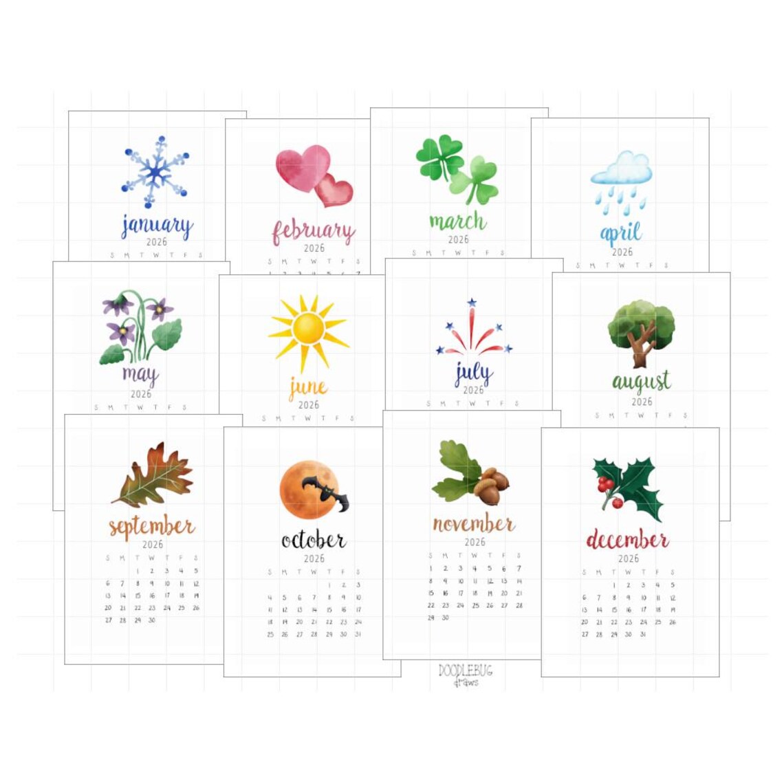 2025-2026 Seasonal Mini Calendars - 24 Months (printable PDF, PNG ...