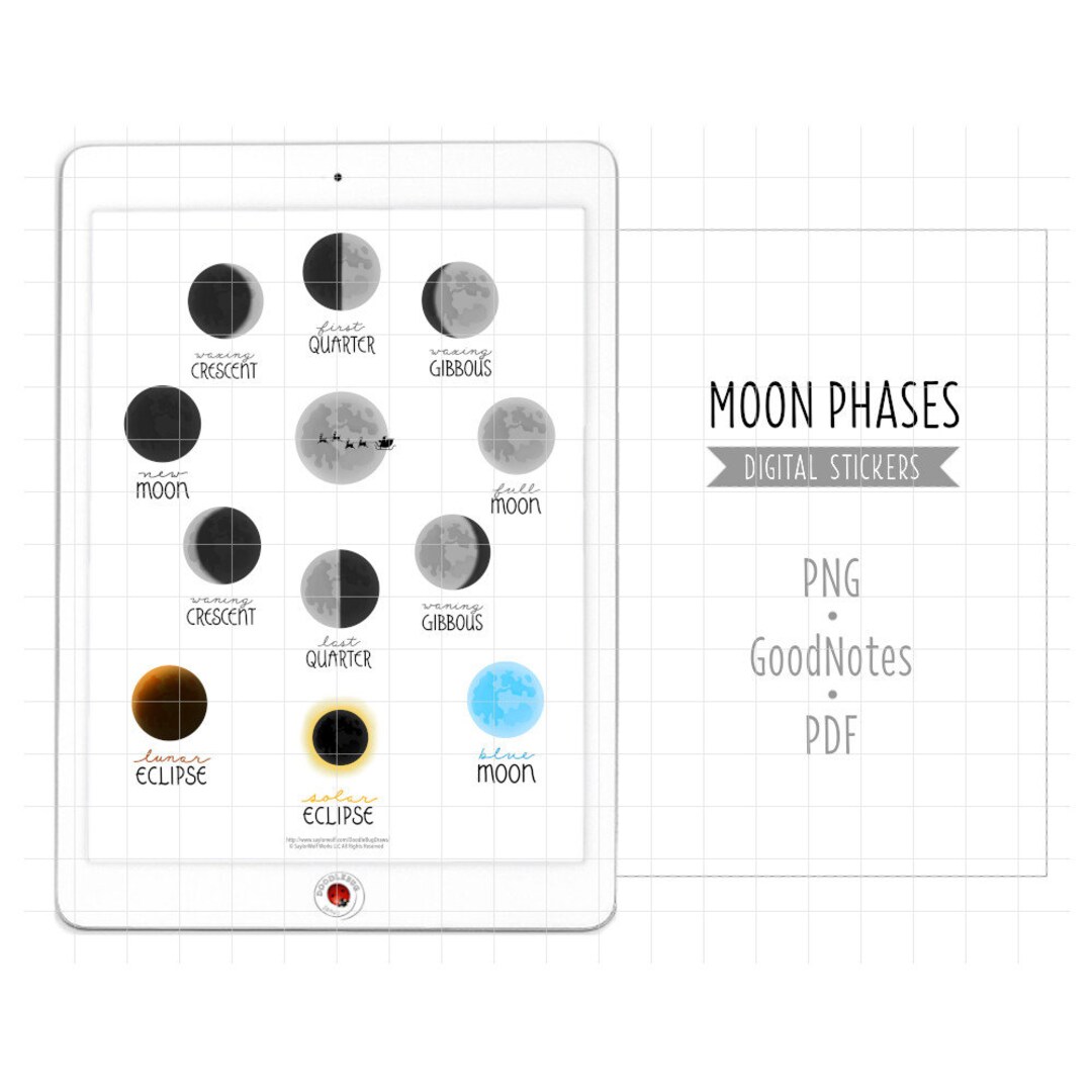 Moon Phases Digital Planner Stickers Goodnotes Stickers Full - Etsy