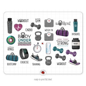Fitness Digital Planner Stickers, Goodnotes Stickers, Pre-cropped PNG ...