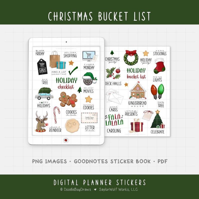 Christmas Bucket List Digital Planner Stickers - Holiday Activity Icons ...