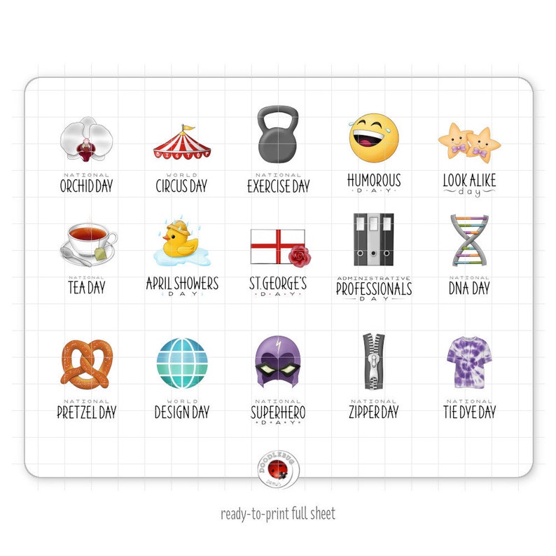 April Wacky Holidays Digital Planner Stickers - National Day Icons ...