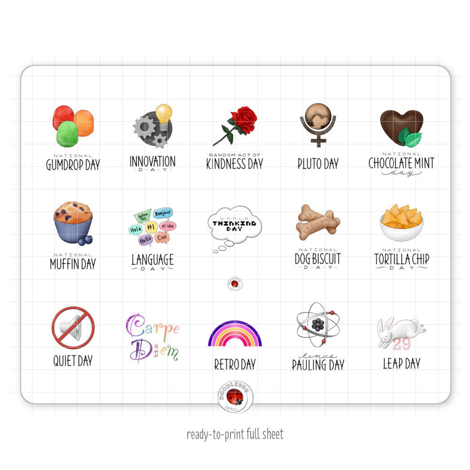 February Wacky Holidays Digital Planner Stickers - National Day Icons ...