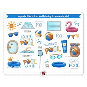 Pool Day, Swimming Digital Planner Stickers, Goodnotes Stickers, Pre ...