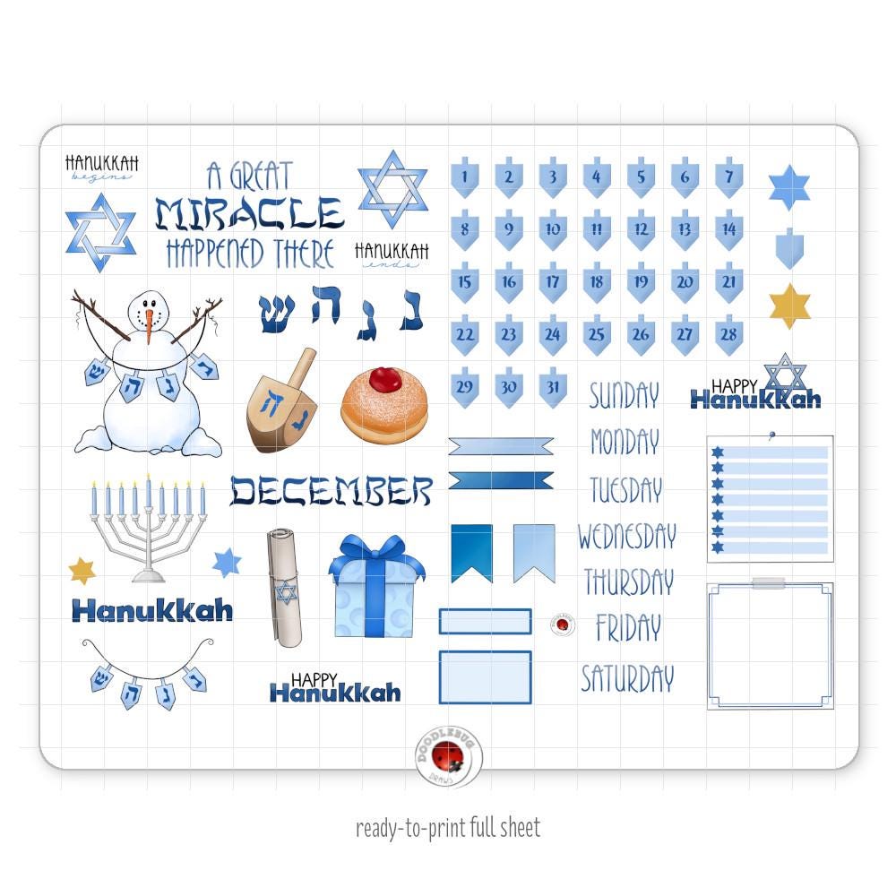 Hanukkah Digital Planner Stickers - December Snowman Calendar Theme ...