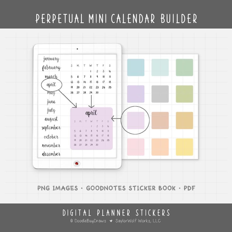 Perpetual Mini Calendar Builder Digital Planner Stickers - Month ...
