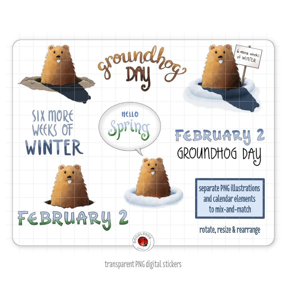 Groundhog Day Digital Planner Stickers - February Calendar Theme ...