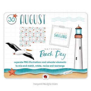 Beach Day Digital Planner Stickers - Nautical Calendar Theme (goodnotes ...