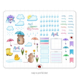 April Showers Digital Planner Stickers - Spring Weather Calendar Theme ...