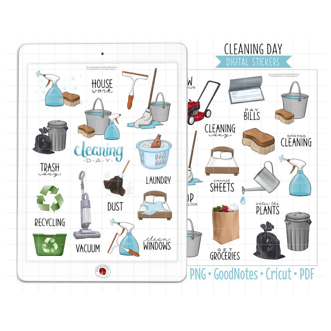 Cleaning Day Digital Planner Stickers - Household Chores & Housework ...
