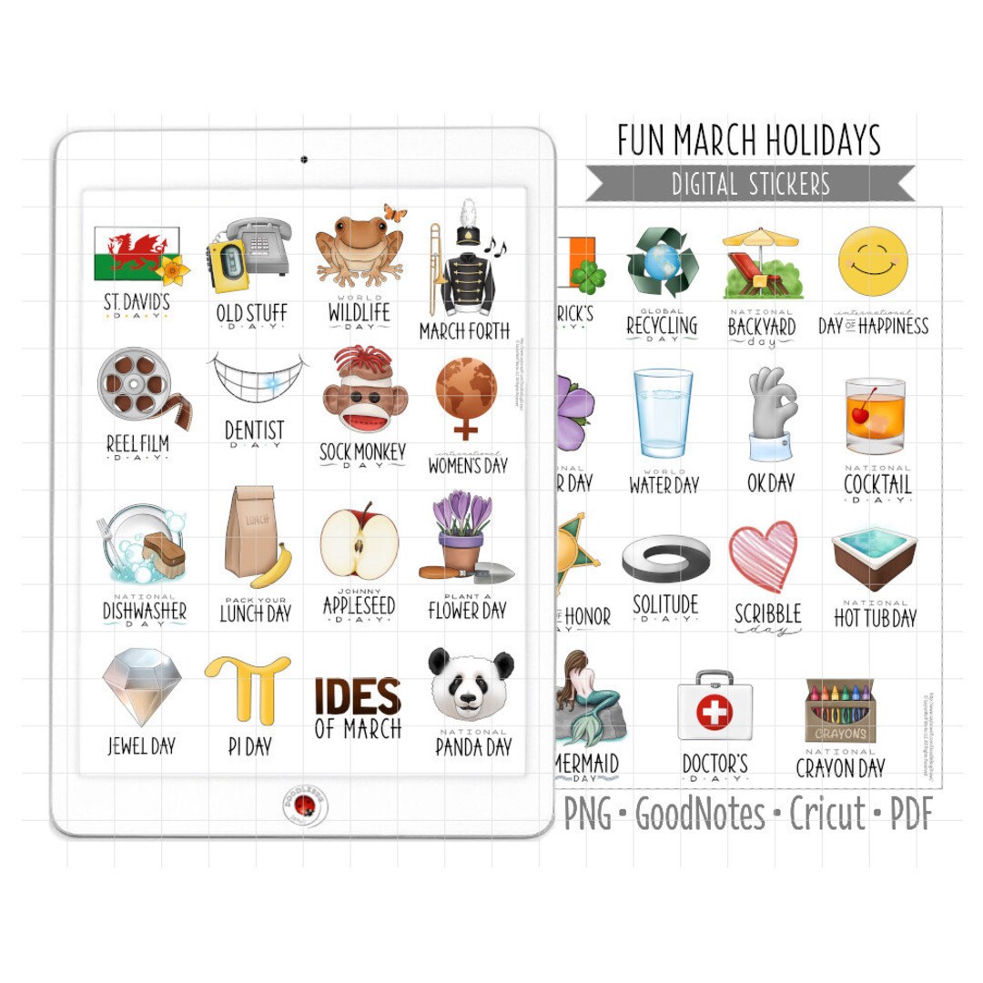 March Wacky Holidays Digital Planner Stickers - National Day Icons ...