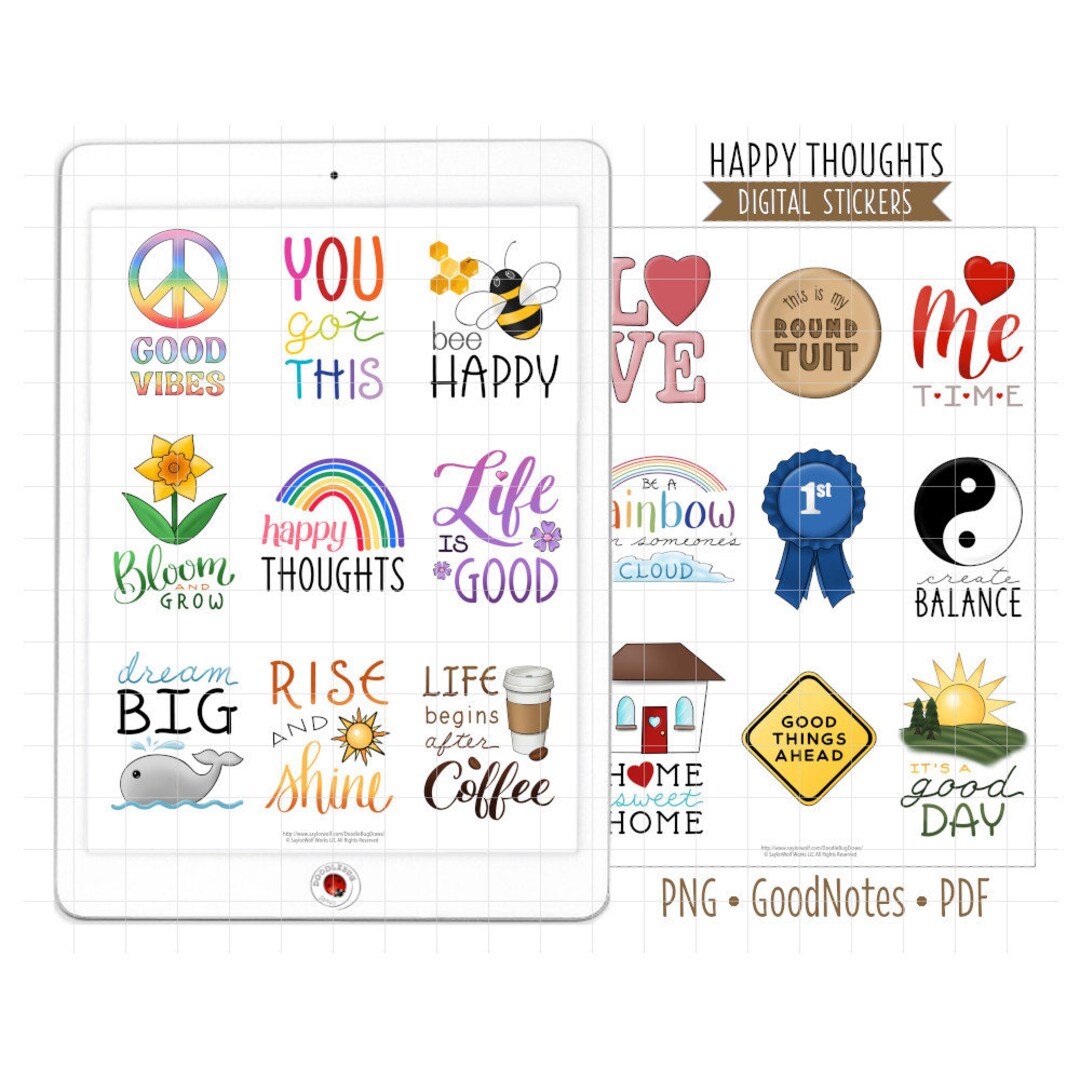 Happy Thoughts Inspirational Quotes Digital Planner Stickers, Goodnotes ...